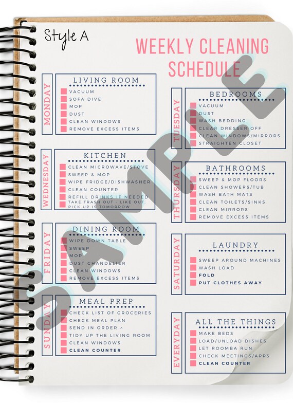 Weekly Schedule Cleaning List Task Tracker Laminated | Etsy