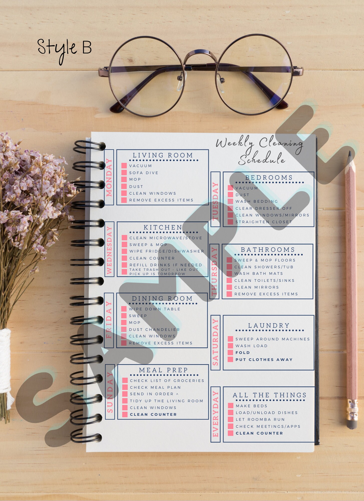 Weekly Schedule Cleaning List Task Tracker Laminated Dry Erase Sheet ...