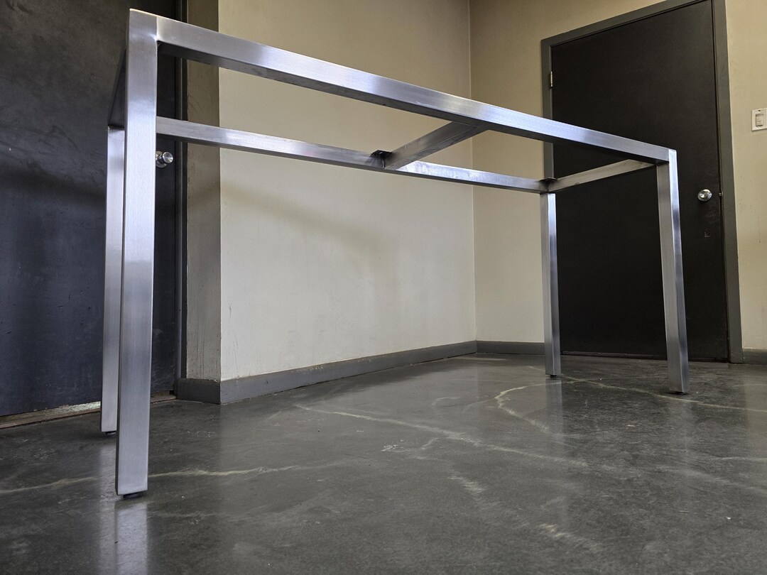 Brushed Stainless Steel Parsons Style Metal Table Base - Dining Tables ...