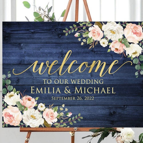 Welcome Sign Wedding Navy and Blush Welcome Sign Template - Etsy