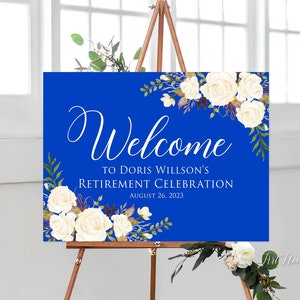 Royal Blue Retirement Party Sign, Blue Retirement Celebration Welcome ...