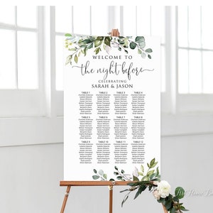 Rehearsal Seating Chart, the Night Before Seating Chart, Greenery Guest ...