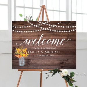 Fall Leaves Wedding Sign, Autumn Leaves Wedding Welcome Sign, Rustic ...