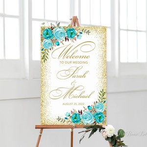 Teal Wedding Welcome Sign, Teal and Gold Wedding Welcome Sign, Welcome ...