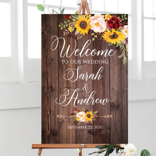 Sunflowers Welcome Wedding Sign Floral Rustic Wedding Welcome - Etsy
