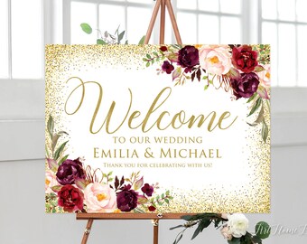 Burgundy Wedding Welcome Sign | Etsy