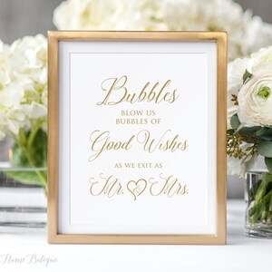 Bubbles Wedding Sign, Blow Us Bubbles of Good Wishes, Gold Wedding ...