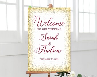 Burgundy Welcome Sign Wedding Welcome Sign Burgundy and Gold - Etsy