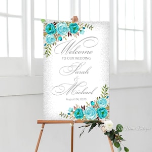 Teal Wedding Welcome Sign, Teal and Silver Wedding Welcome Sign ...