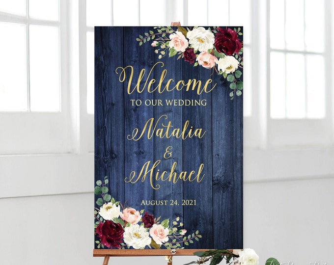 Rustic Navy Wedding Welcome Sign Welcome to Our Wedding Sign - Etsy