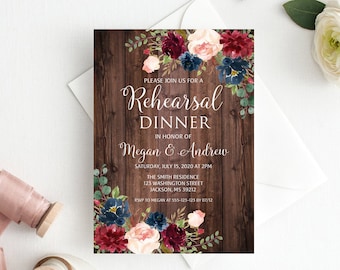 Rehearsal Dinner Invitation Rustic Wedding Rehearsal - Etsy