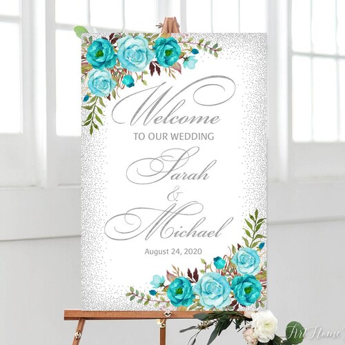 Teal Wedding Welcome Sign Teal and Silver Wedding Welcome | Etsy
