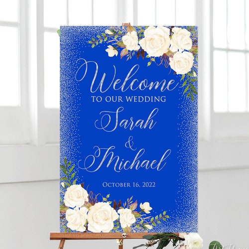 Royal Blue Silver Wedding Welcome Sign Blue and Silver | Etsy