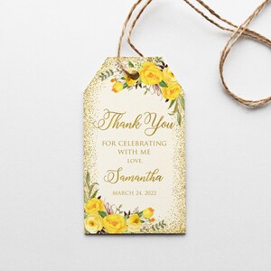 Yellow Thank You Tags, Yellow and Gold Favor Tags, Birthday Party Favor ...