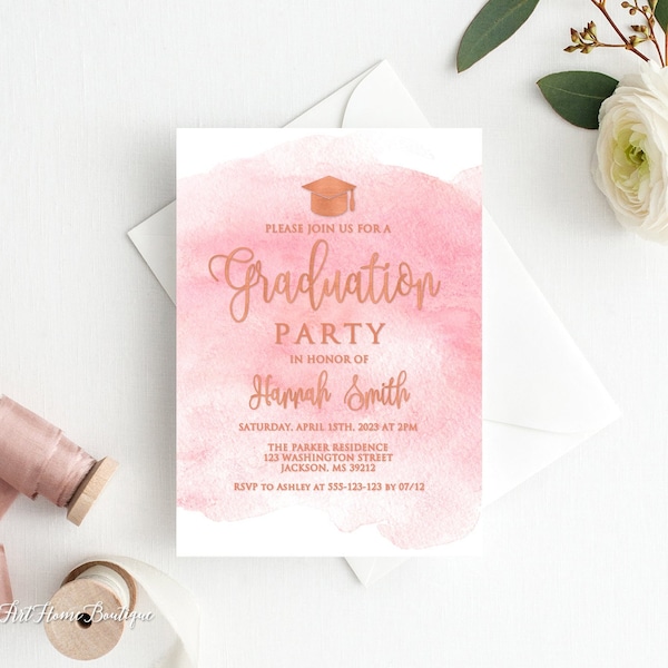 Rose Gold Graduation Invitations - Etsy