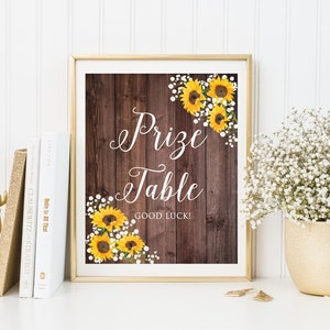 Prize Table Sign, Sunflowers and Baby’s Breath Bridal Shower Sign ...