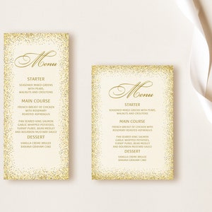 Gold Menu Card, Birthday Menu Printable, Wedding Menu, Ivory Menu Cards ...