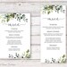 Greenery Menu Card Modern Menu Printable Botanical Menu - Etsy