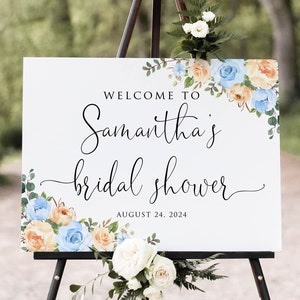 Peach and Blue Bridal Shower Welcome Sign Floral Blue Peach - Etsy