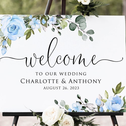 Blue Wedding Welcome Sign Floral Wedding Welcome Sign Light - Etsy