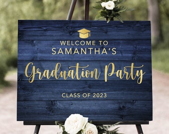 Navy and Gold Graduation Welcome Sign, Custom Graduation Board ...