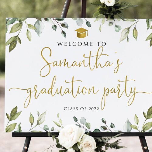 Greenery Gold Graduation Party Welcome Sign Graduation - Etsy