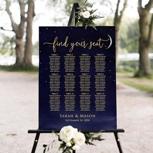 Starry Night Seating Chart, Moon Seating Chart, Navy Gold Wedding Table ...