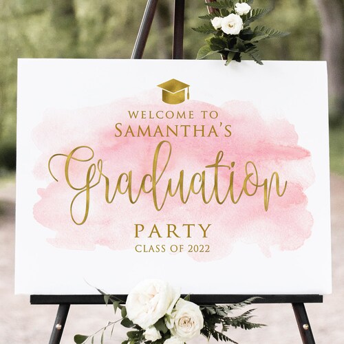 Pink and Gold Graduation Party Welcome Sign Watercolor - Etsy