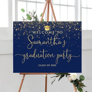 Navy Gold Graduation Party Welcome Sign, Gold Confetti Graduation ...