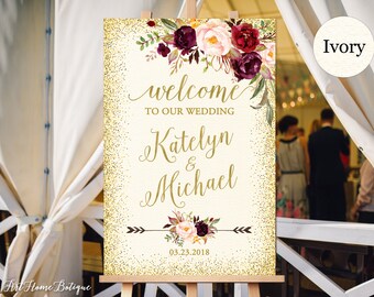 Welcome To Our Wedding Sign Ivory and Peach Welcome Wedding | Etsy