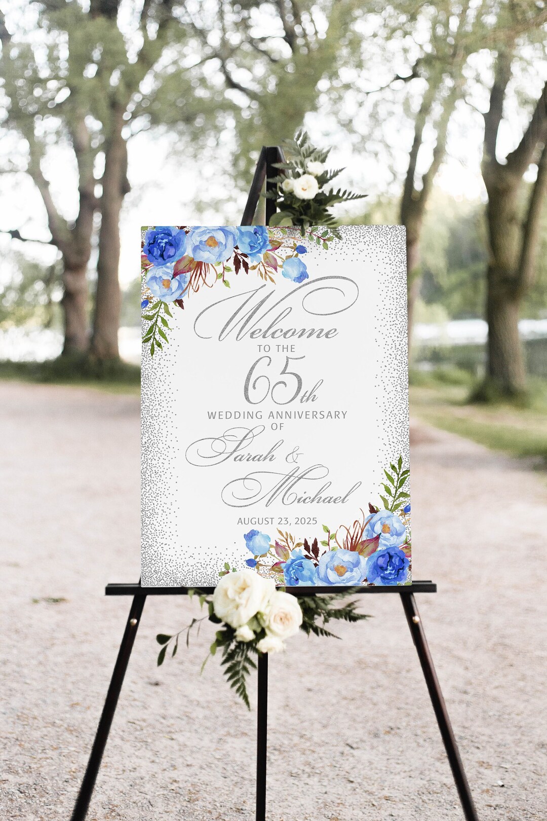 65th Anniversary Welcome Sign, 65th Wedding Anniversary Sign, Blue ...