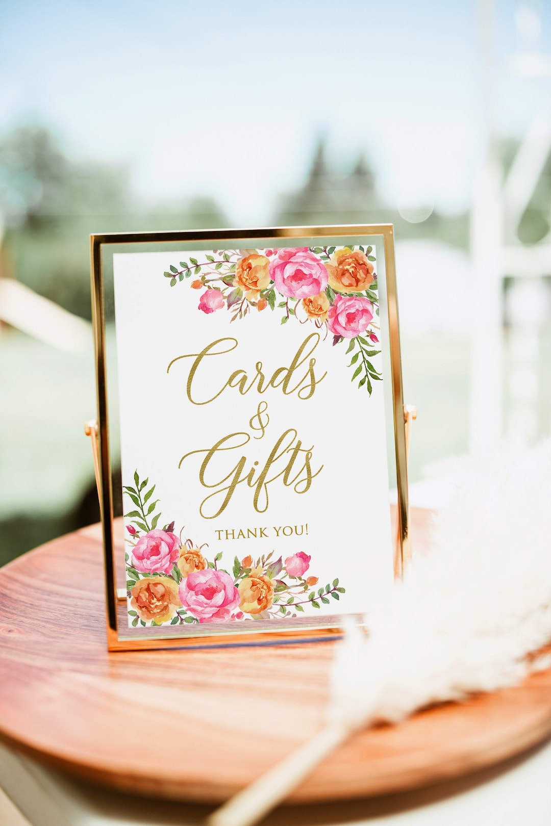 Hot Pink Orange Cards and Gifts Sign, Gift Table Sign, Floral Printable ...