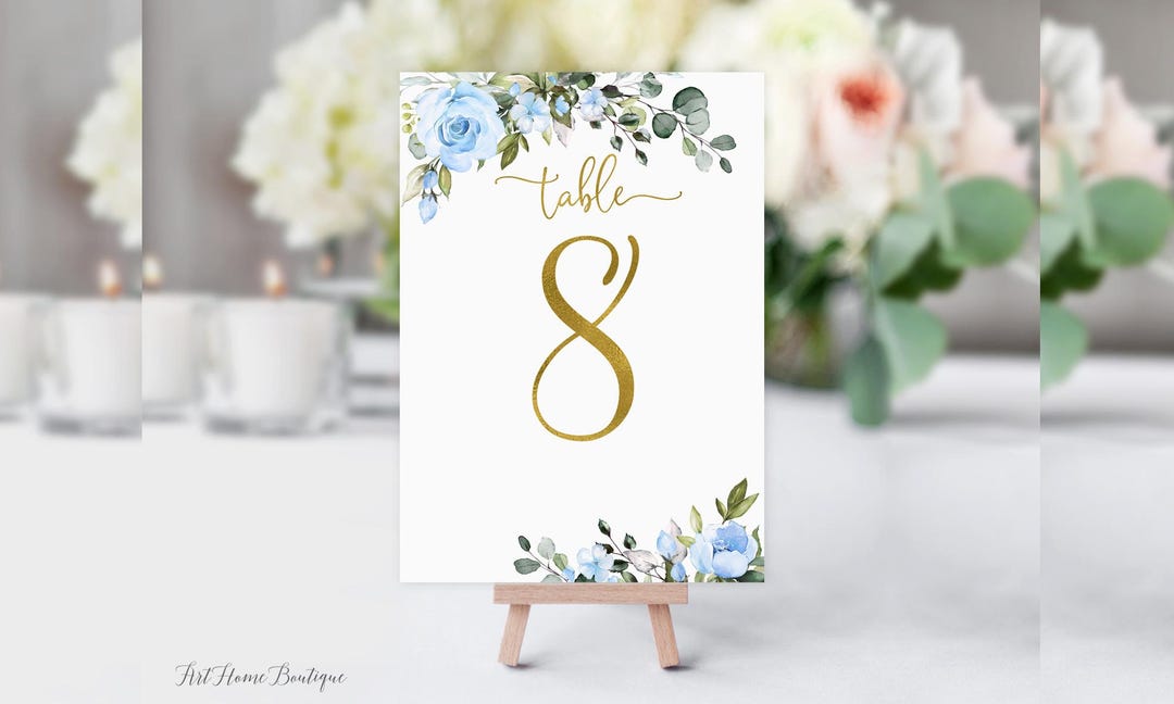 Blue Table Numbers, Light Blue Wedding Table Numbers, Floral Table ...