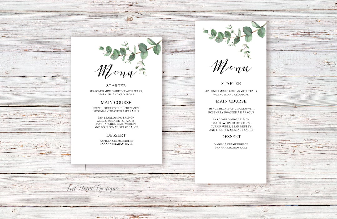 Botanical Menu Crad, Greenery Menu Card, Modern Menu Printable ...
