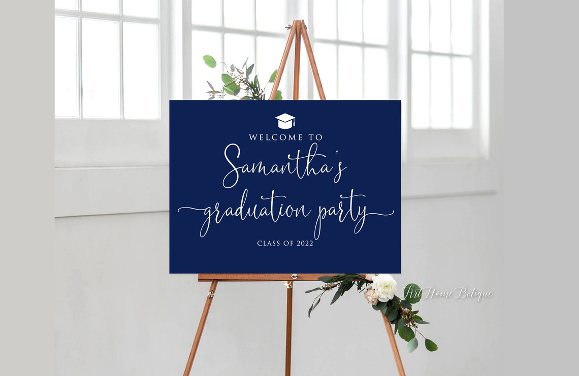 Navy Graduation Party Welcome Sign, Blue Graduation Welcome Sign, Grad ...