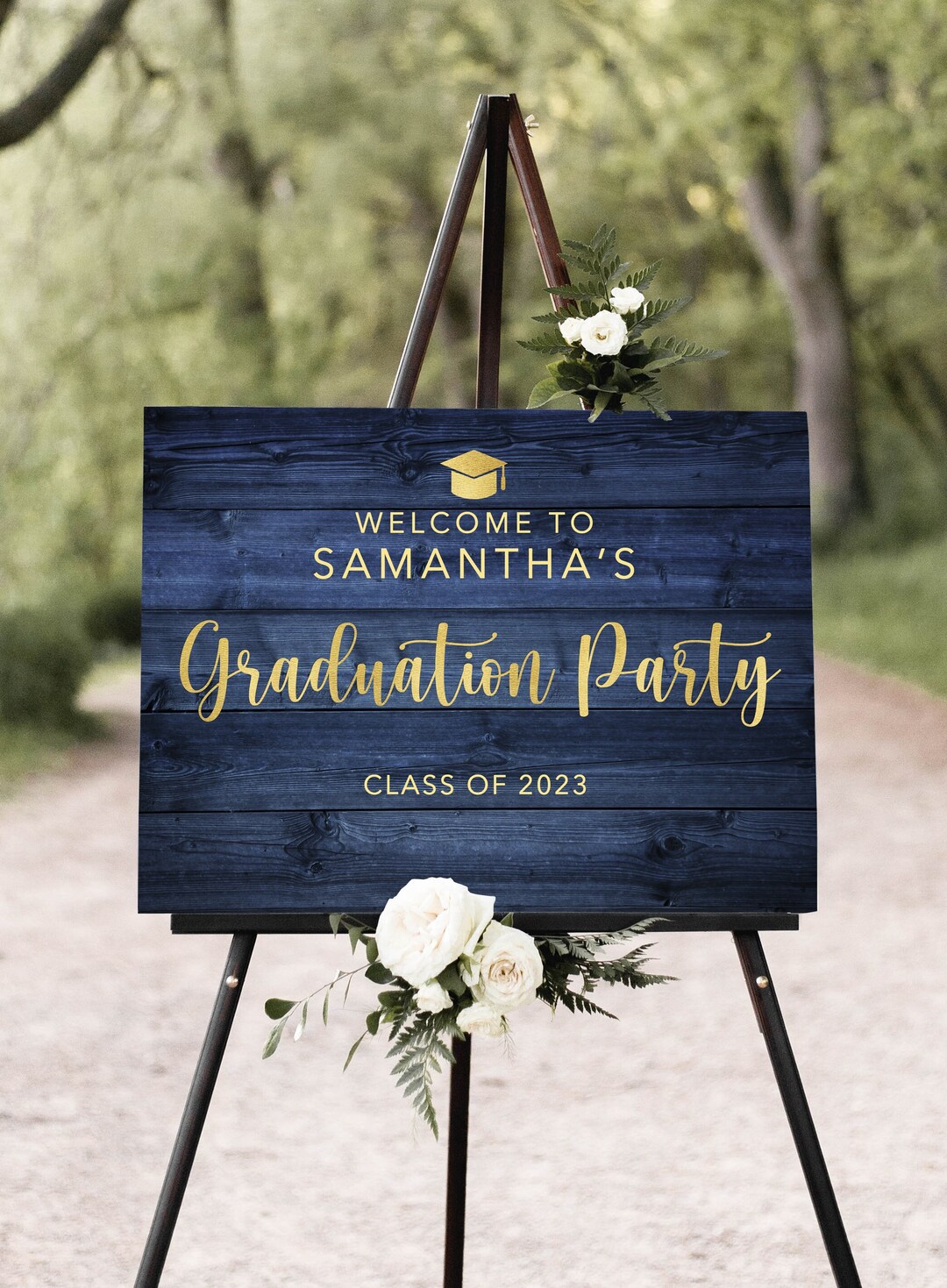Rustic Navy Gold Graduation Party Welcome Sign, Blue Gold Graduation ...