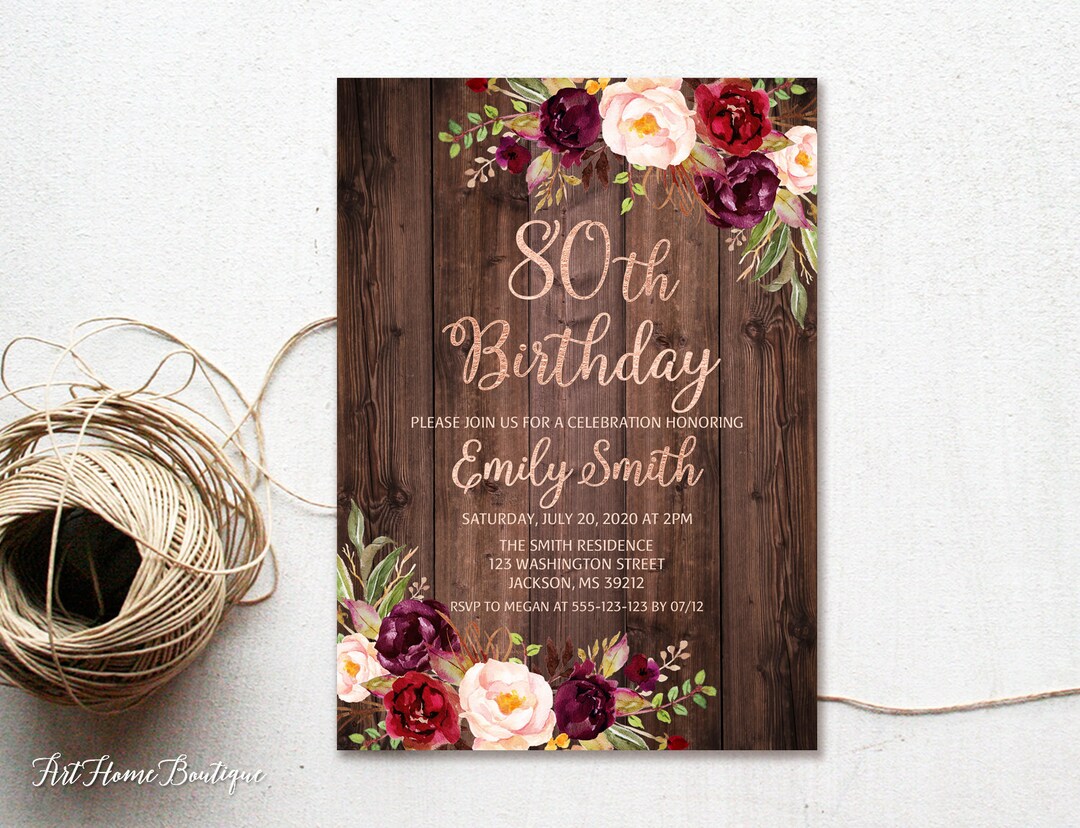 Rustic Birthday Invitation, Any Age Rustic Birthday Invitation, Rose ...
