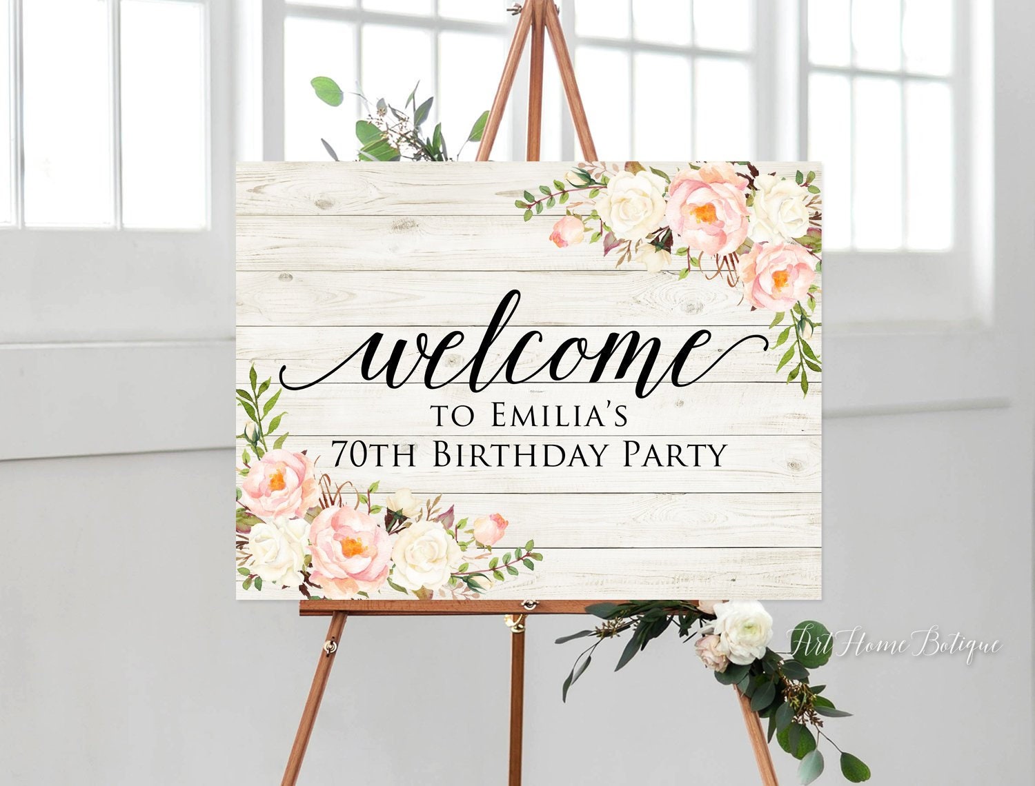 Rustic Birthday Welcome Sign, Floral Welcome Birthday Sign, Any Age ...
