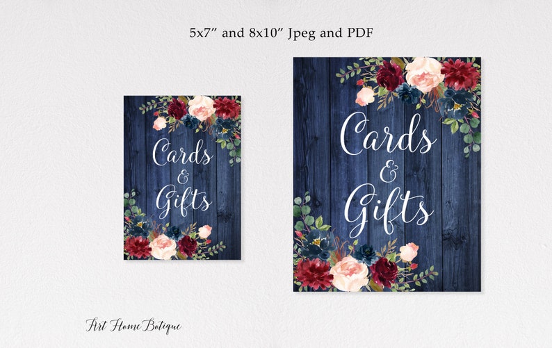 Navy Cards and Gifts Sign, Cards and Gifts Wedding Sign, Gift Table ...