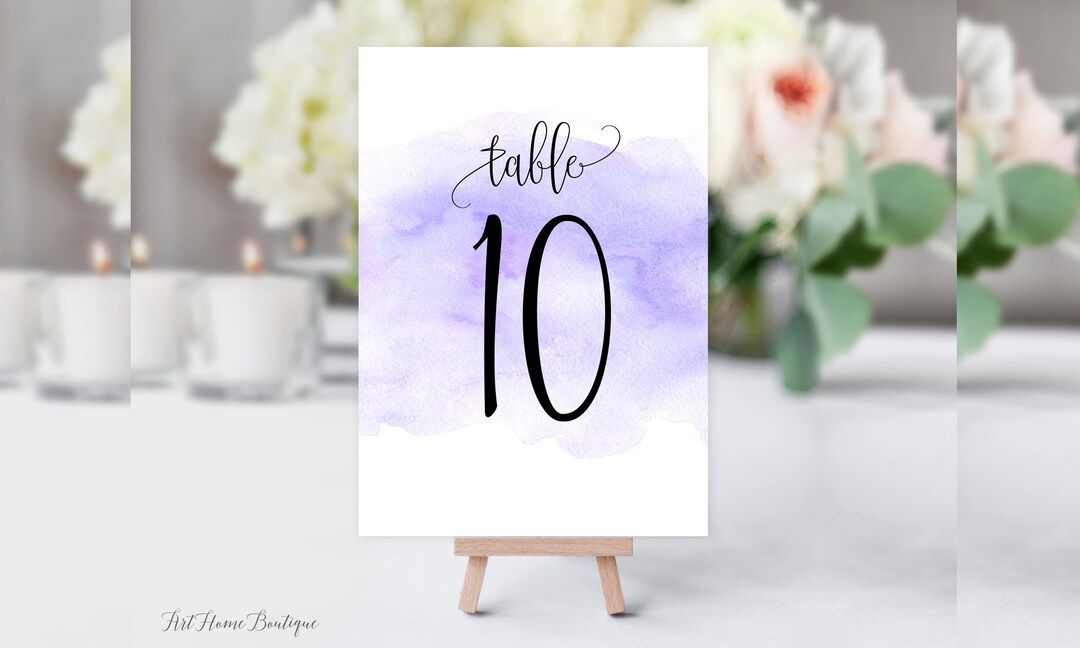 Watercolor Table Numbers, Wedding Table Numbers, Purple Table Numbers ...