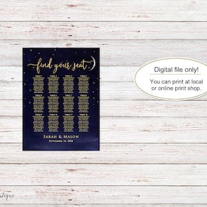 Starry Night Seating Chart, Moon Seating Chart, Navy Gold Wedding Table ...