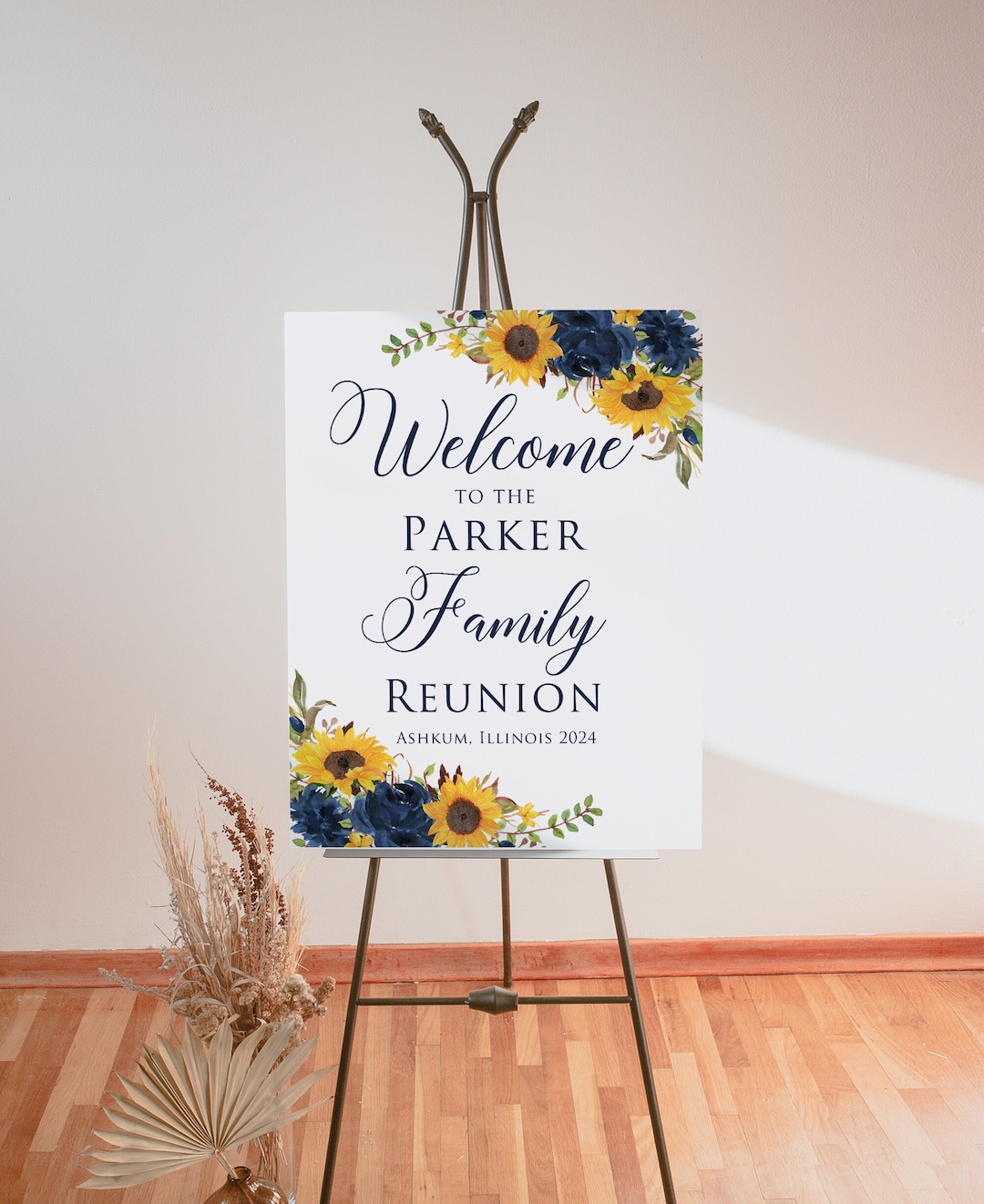 Blue Sunflower Family Reunion Welcome Sign, Yellow Navy Welcome Sign ...