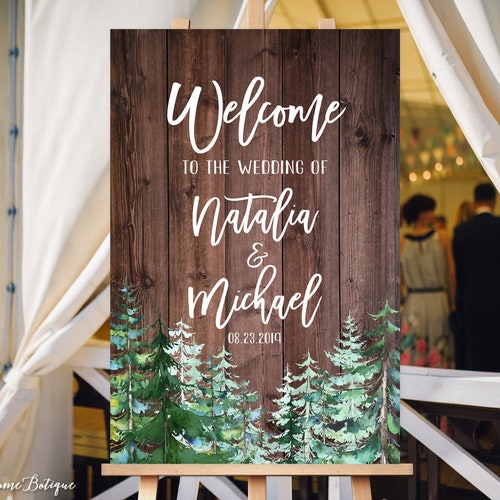 Forest Wedding Welcome Sign Rustic Winter Wedding Sign Pine | Etsy