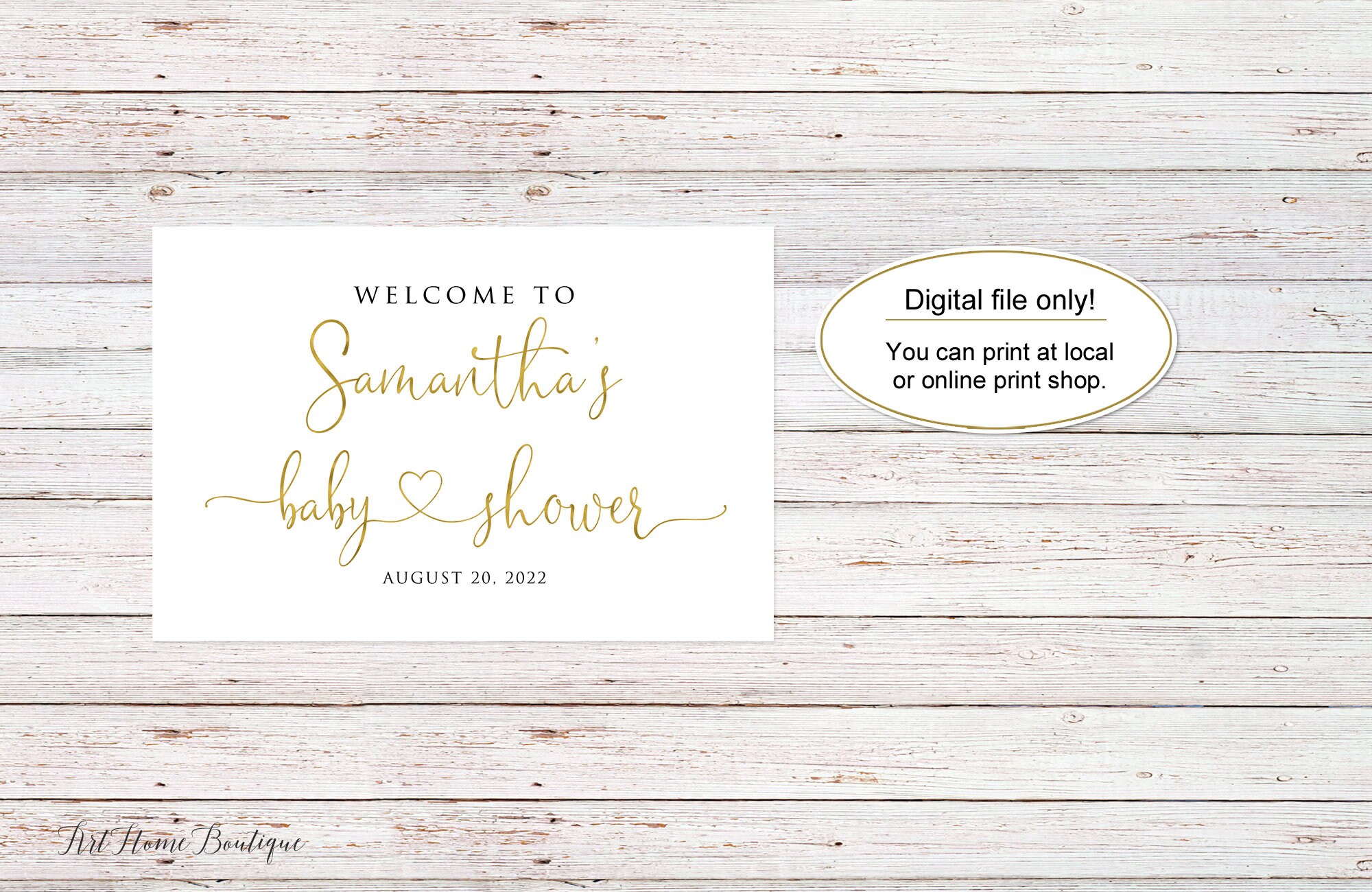 Gold Baby Shower Welcome Sign, Calligraphy Welcome Sign, Heart Baby ...