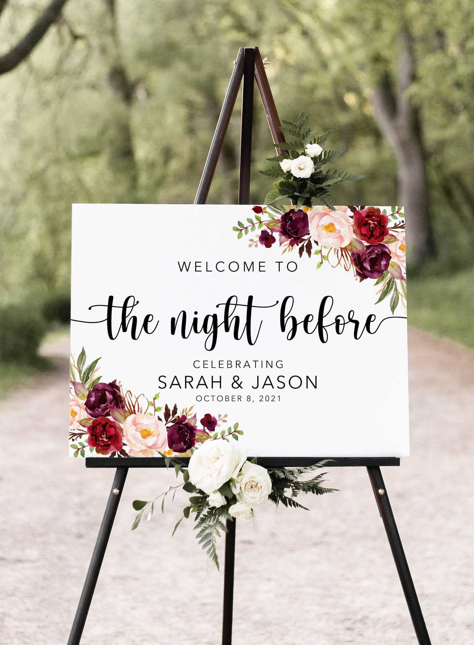 Welcome to the Night Before Sign, Burgundy Rehearsal Dinner Welcome ...