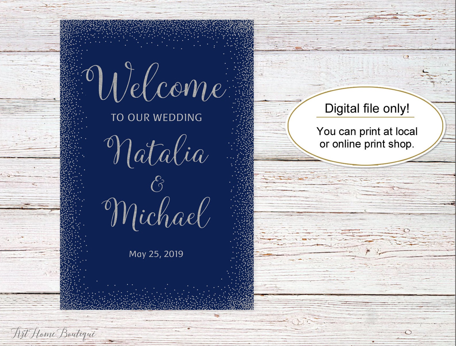 Navy Welcome Sign, Welcome to Our Wedding Sign, Navy and Silver Welcome ...