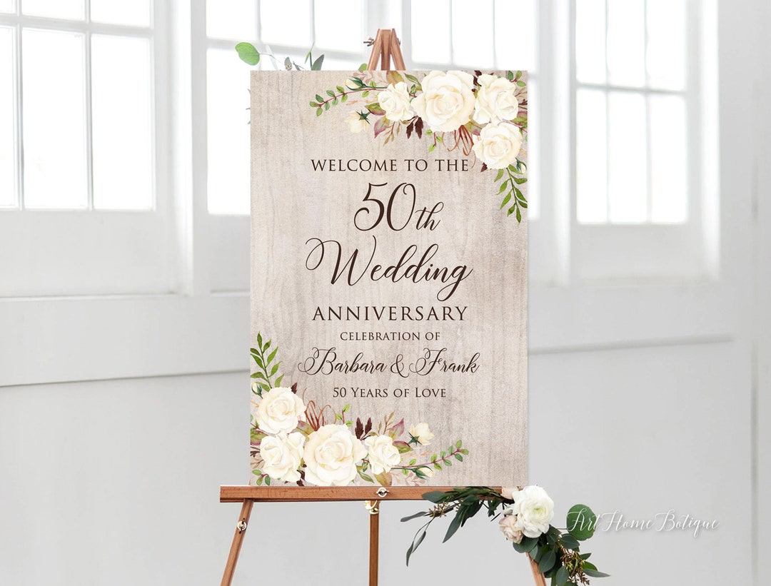 50th Anniversary Welcome Sign, 50th Anniversary Decoration, Rustic ...
