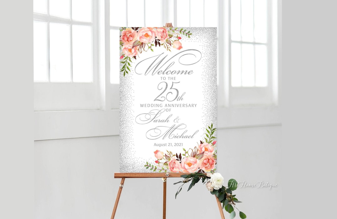 25th Anniversary Welcome Sign, 25th Anniversary Decoration, Coral ...