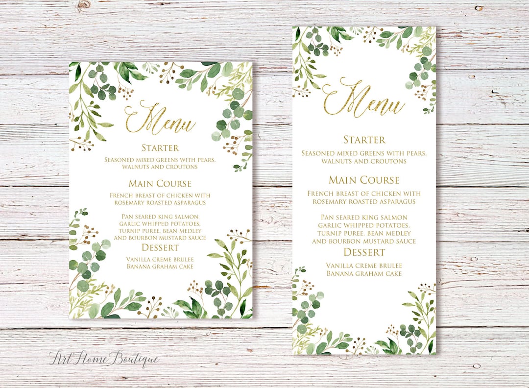 Greenery Menu Card, Birthday Menu Printable, Wedding Menu, W426 - Etsy