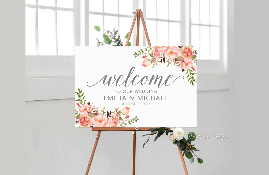 Coral Wedding Welcome Sign Welcome to Our Wedding Sign - Etsy
